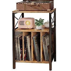 Homeiju 3-Tier Record Player Stand, Vinyl Record Storage Turntables for Vinyl Records, Record Player Table Holds Up to 200 Albums, Mid-Century Turntable Stand for Living Room, Bedroom, Office