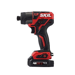 SKIL 2-Tool Kit: PWRCore 12 Brushless 12V 1/2 Inch Cordless Drill Driver and 1/4 Inch Hex Impact Driver, Includes 2.0Ah Lithium Battery and Standard Charger - CB738401, Red