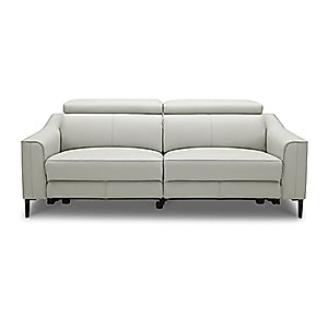 Limari Home Felixen Collection Modern Leather Sofa with 2 Power Recliners & Adjustable Headrests, Grey