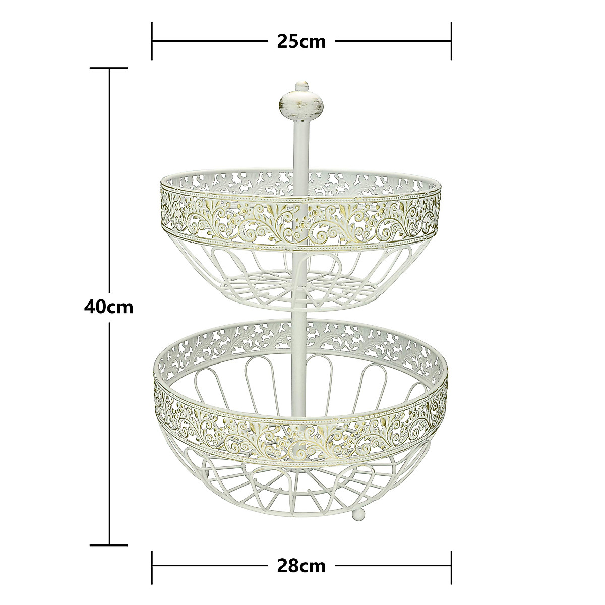 ROSYLINE 2 tier fruit basket, fruit bowl, multi-purpose kitchen and living room storage fruit and vegetable basket (White Brushed Bronze)