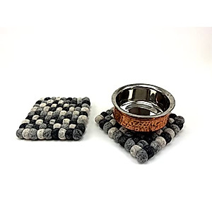 Handmade Trivet, Felt Ball Trivet, Potholders, Trivets, 100% Wool, Felt, Hot Pot Holders (Set of 2) Hot Pads, Flexible, Durable, Heat Resistant Mat, Mats, Square Trivet (Multi Gray, Square)