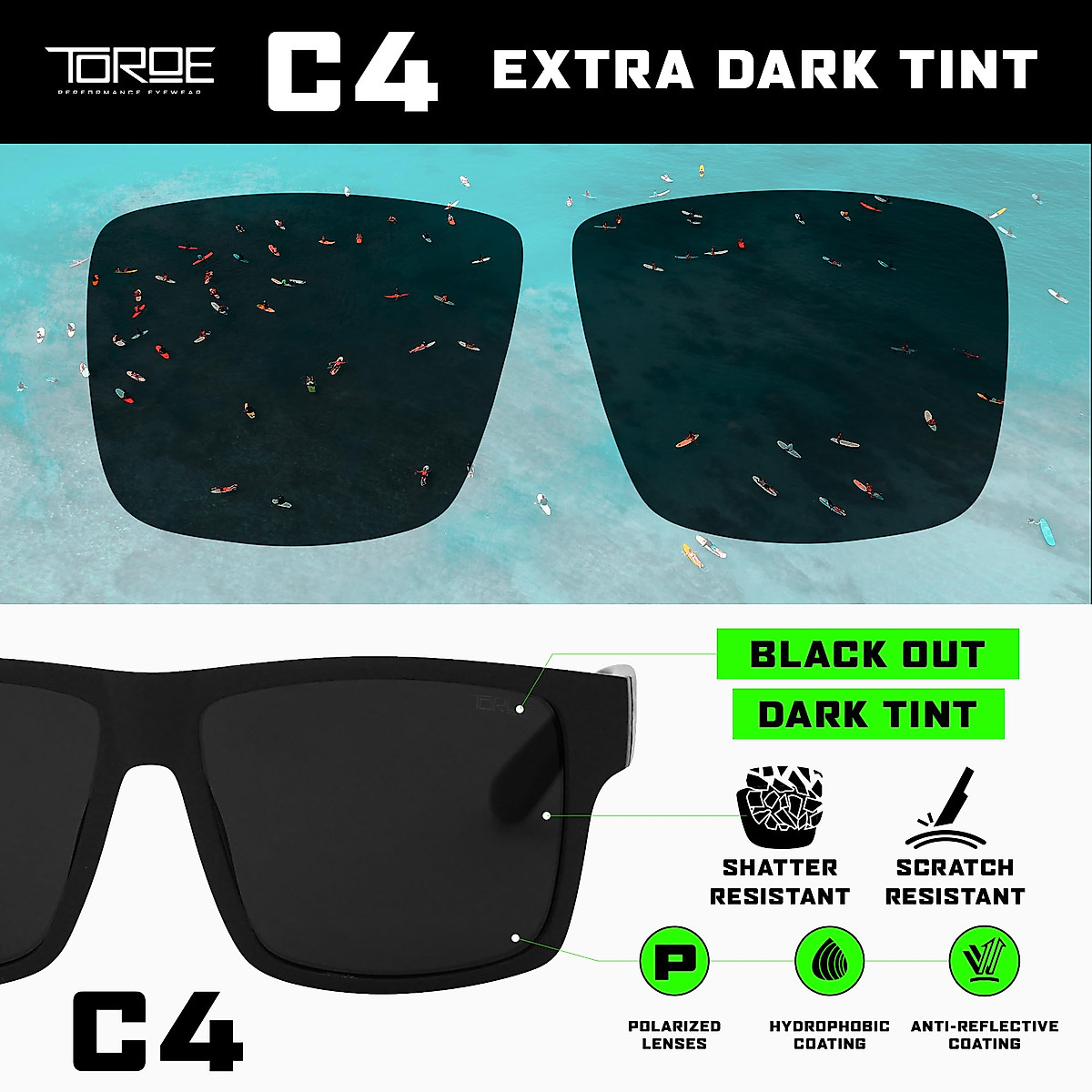 TOROE Eyewear Matte Black RANGE XL Frame Sunglasses Light Weight TR90 Frame, Polarized Polycarbonate Lens (Matte Black | Black Emblem, Black (C4))