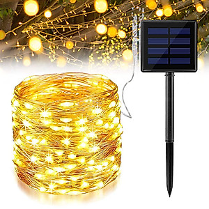 Solar String Lights, Ankway 200 LED Fairy Lights 8 Modes 3-Strands Copper Wire 72 ft Waterproof IP65 Solar String Lights Outdoor Indoor Patio Garden Christmas Decorative (Warm White)