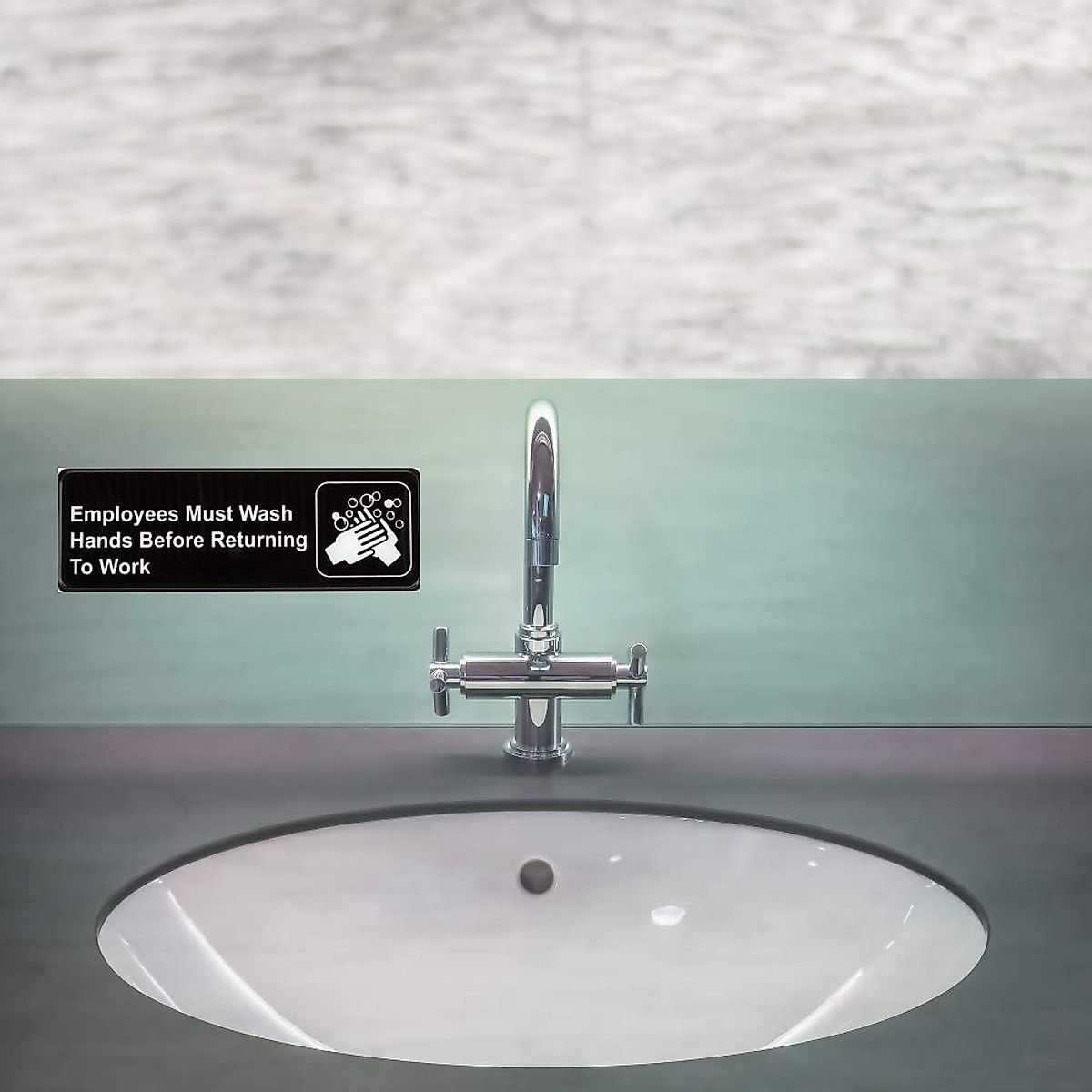 Employees Must Wash Hands Before Returning to Work Sign (Pack of 3) Easy to Mount with a self Adhesive Backing. Great for Business and Restaurants, 9" x 3".