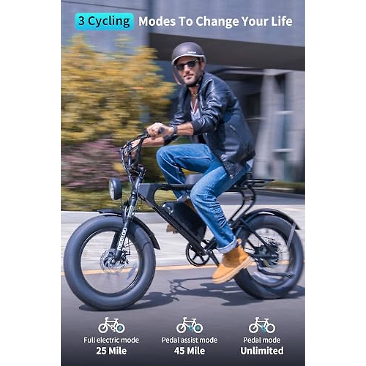 MEELOD Electric Bike for Adults，Electric Mountain Bike 1008W Brushless Motor/ 624Wh Removable Battery, 28MPH 20" Fat Tire Electric Bike (DK200 48V13Ah Black)