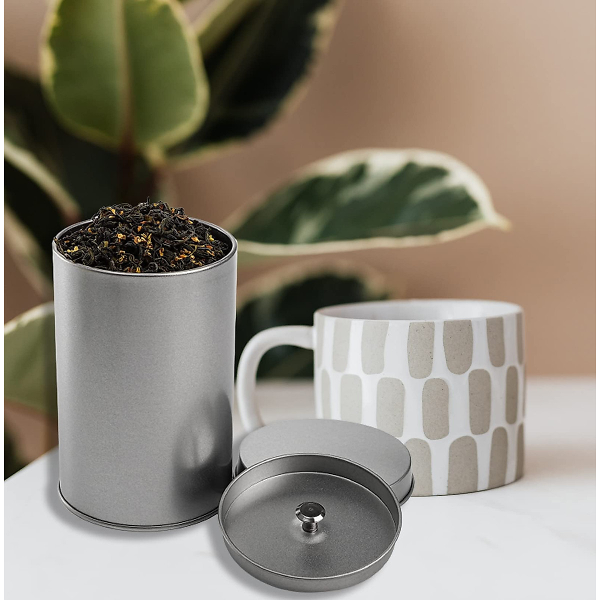 Yesland 6 Pack Tea Tin Canister with Airtight Double Lids, 12 Oz Tin Can Box and Small Round Kitchen Canisters for Loose Tea, Coffee, Candy, Herbs and Spices(Silver)