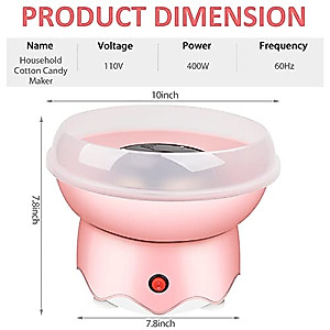Cotton Candy Machine for Kids,Candy Floss Maker,Portable Cotton Candy Maker,DIY Marshmallow Machine with Large Splash-Proof Plate for Home Birthday Family Party Cinema (Pink)