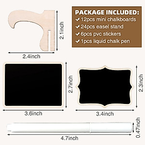 JEFURE 12 Pcs Mini Chalkboard Signs, Small Chalkboard Labels with Easel Stand, Wooden Blackboard for Table Numbers, Food Signs, Wedding Signs, Place Cards and Event Decoration, with 1 Liquid Chalk