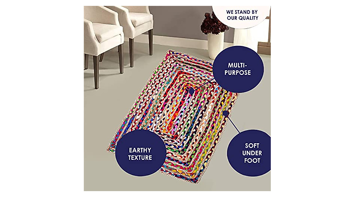 Eleet Cotton Jute Chindi Area Rug 2x3 Ft - Hand Woven Reversible