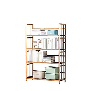 IOTXY Adjustable Bamboo Open Bookshelf - Medium 4-Tier Free Standing Storage Rack, Multifunctional Display Stand for Bookcase, Home and Office, Light Brown