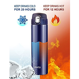ONTA Insulated Vacuum Sports Water Bottle, 17OZ/500ML Keeps Cold 20H, Hot 12H Stainless Steel Water Bottle and Leakproof Thermos Coffee Travel Mug