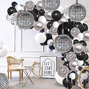 6 PCS Disco Ball Balloons Silver Disco Mylar Foil Balloons 22 Inch Huge 4D Round Metallic Sphere Disco Party Balloons for 70s 80s 90s Party Decorations Birthday Bachelorette Party Graduation