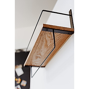 Wood Floating Shelves with Metal Towel Bar, Oak Kitchen Wall Storage Towel Rack, Bathroom Towel Holder, Wall Mounted Steel Towel Rack ETHIMO Classic I