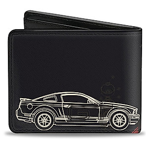 Buckle-Down Men's PU Bifold Wallet-Mustang Tri-Bar Logo/Diagonal Stripe/Blueprint Black/Red/White/Blue, Multicolor, 4.0" x 3.5"