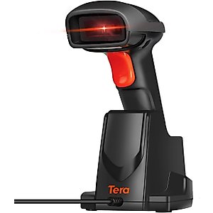 Tera 1D Wireless Barcode Scanner USB Cradle Charging Base Handheld Laser Bar Code Reader 1D Automatic Sensing Fast and Precise Scanner Model 6100