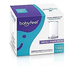 Babyfeel Refills Compatible with DEKOR CLASSIC Diaper Pails | 4 Pack | Exclusive 30% Extra Thickness | Diaper Pail Refills with Powerful Odor Elimination | Powder Scent | Holds up to 1980 Diapers