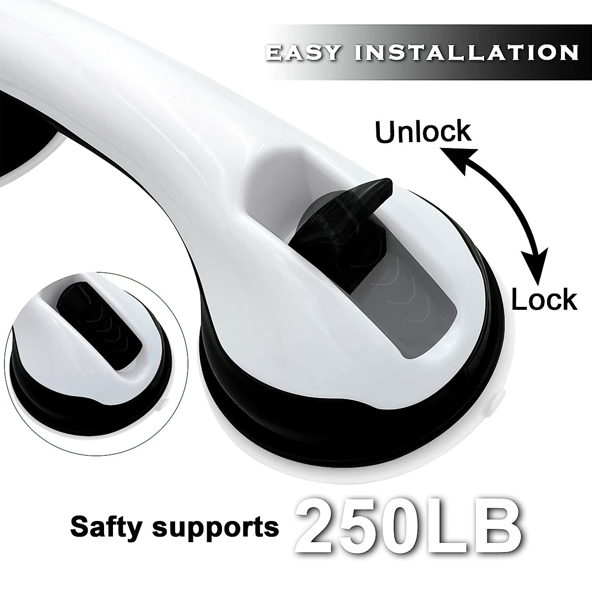 Kasrech Shower Handle, Support Handles, Grab Bars with Strong Suction Cup, Shower Safety Hand Rail for Bathroom, Suitable for Seniors, Elderly, 12 Inch, 2 Pack (Black)