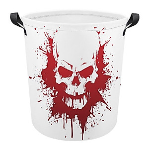 TsyTma Halloween Blood Skull Laundry Basket Small Collapsible Laundry Hamper with Handles Round Dirty Clothes Hampers for Laundry Bedroom Bathroom
