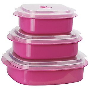 Reston Lloyd Calypso Basics Microwave Cookware, Steamer and Storage Set, Magenta, Multiple Sizes, 6-Piece