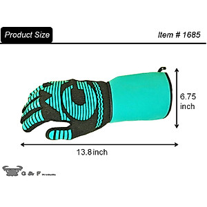 G & F 1685 1 Piece Heat Resistant BBQ Grilling Cooking Glove Mitt with Easy Slip on and off cuff, extra long and wide