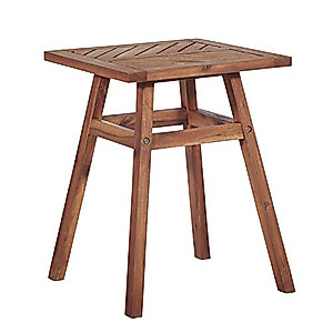 Walker Edison Outdoor Patio Wood Chevron Square End Side Table All Weather Backyard Conversation Garden Poolside Balcony, 18 Inch, Brown
