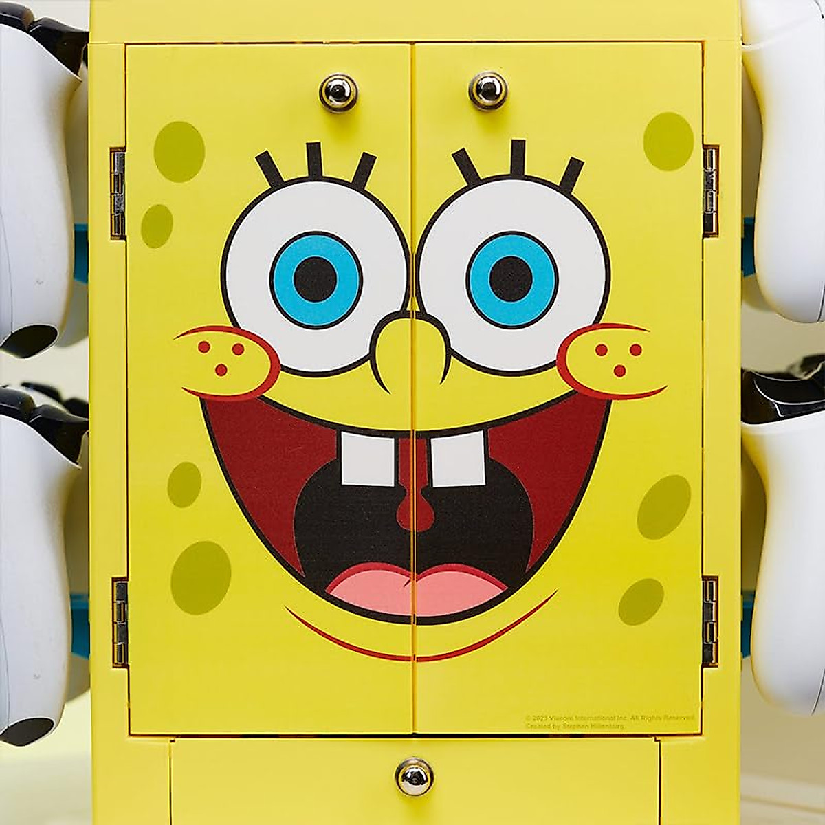 Numskull Official Spongebob Gaming Accessory Locker & Storage Stand – Holds 10 Games/DVDs, 4 Controllers, Headset, and Accessories – Durable & Compact Organizer – Official Spongebob Merchandise