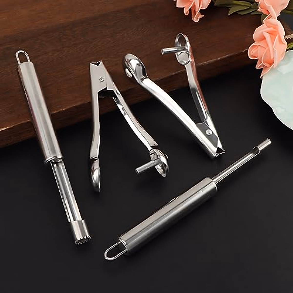 CALIDAKA Cherry Pitter Tool, 4PCS Stainless Steel Pitter Tool, Portable Cherry Remover Olives Pitter Tool, Kitchen Pitter for Cherry, Olives, Hawthorn, Red Date
