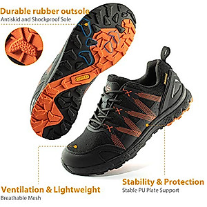 Wantdo Men's Waterproof Hiking Shoes Low Top Waterproof Hiking Boots Lightweight Outdoor Trekking Backpacking Breathable Work Mountaineering Trekking Trails Shoes Orange