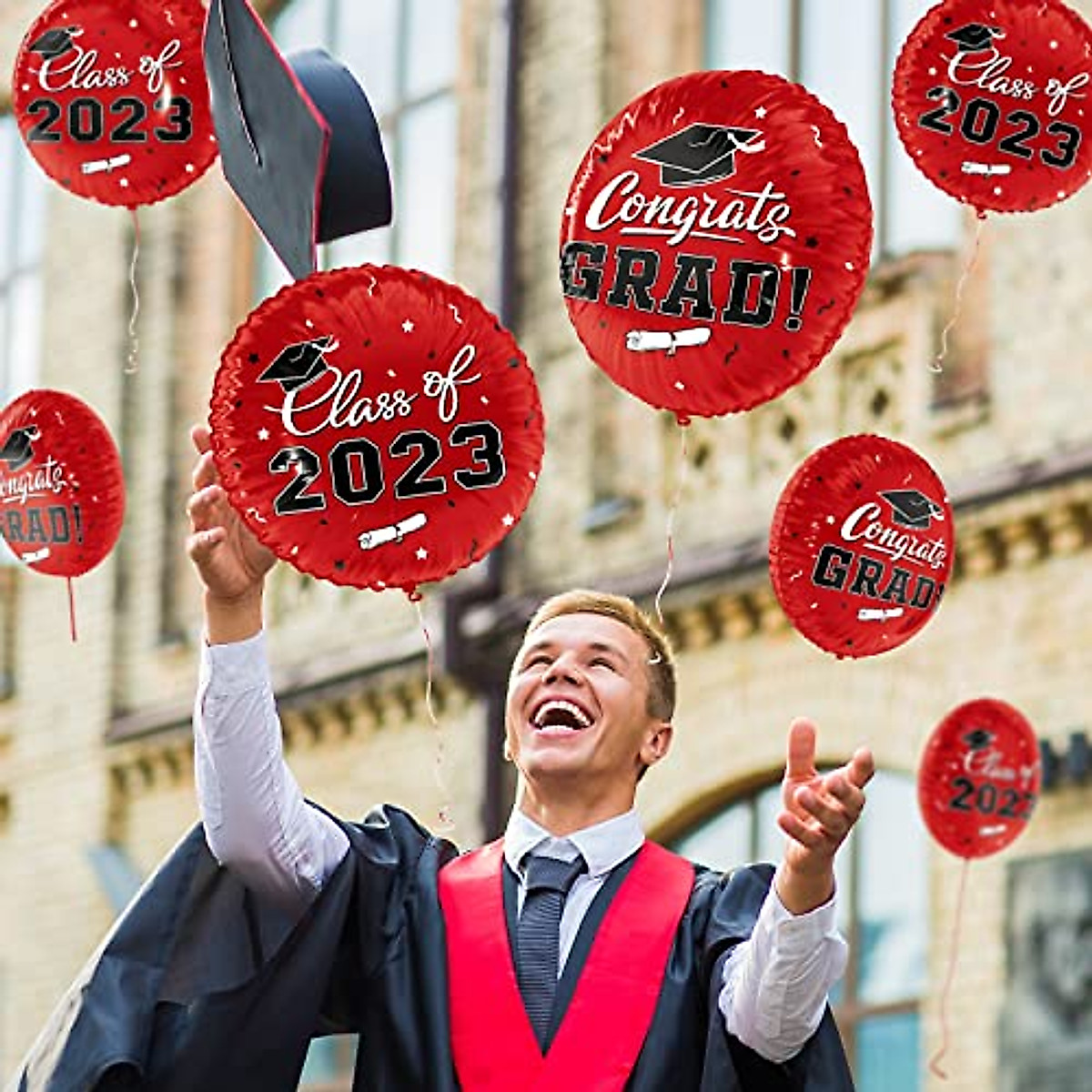 Graduation Party Decorations , Congrats Grad Balloons for 2023 Graduation Party Supplies,12 pcs Class Red Balloons, 17 Inch