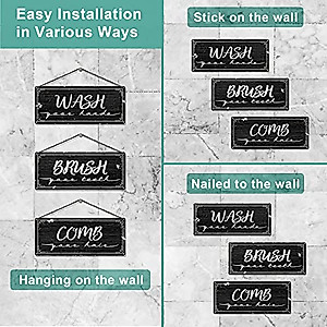 Farmhouse Bathroom Signs Decor 3PCS, PVC Made Waterproof Restroom Wall Decor, Duplex Printed Rustic Farmhouse Bathroom Wall Decor, Fade-Resistant Bathroom Rule Sign Home Wall Decor, 5X12 Inches, Black
