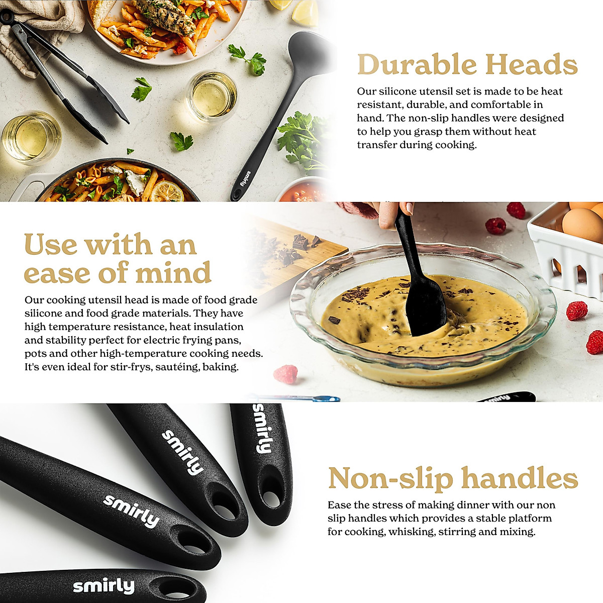 Silicone Kitchen Utensils Set & Holder: Cooking Utensils Set - Kitchen Essentials for New Home & 1st Apartment- Silicone Spatula Set, Cooking Spoons for Nonstick Cookware (Silicone, Black)
