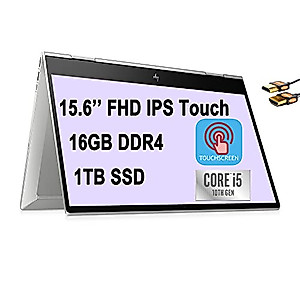 HP Envy x360 Convertible 2 in 1 Laptop 15.6" FHD IPS Touchscreen Intel Quad-Core i5-10210U(Beats i7-8550U) 16GB DDR4 1TB SSD Backlit Fingerprint B&O Webcam Win 10 + HDMI Cable
