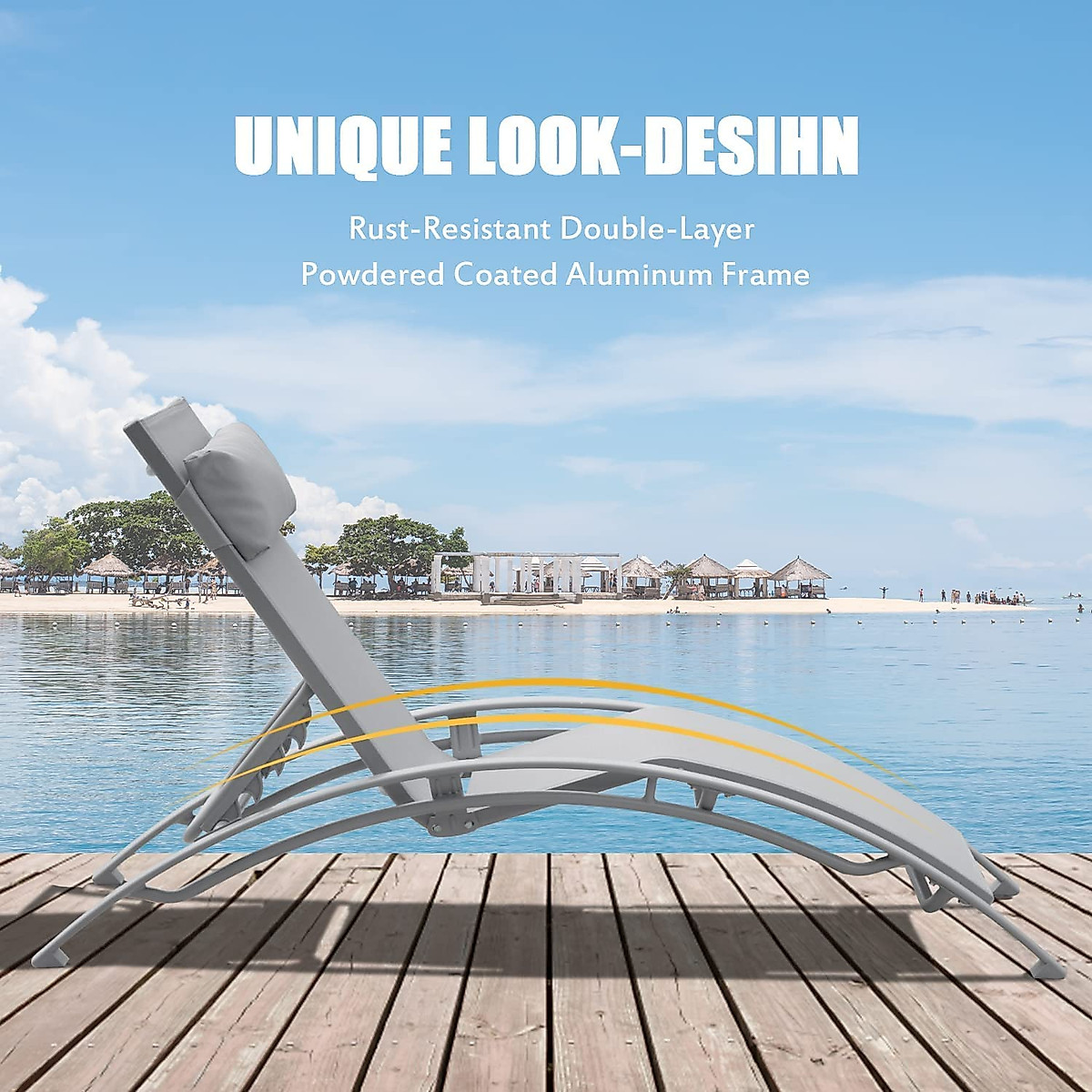 Domi Outdoor Chaise Lounge Set of 3 Patio Recliner Chairs with Adjustable Backrest and Removable Pillow for Indoor&Outdoor Beach Pool Sunbathing Lawn Gray