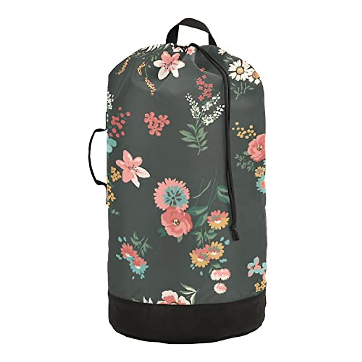 Floral Pattern Laundry Backpack with Adjustable Shoulder Straps Heavy Duty Dirty Clothes Organizer Drawstring Closure Laundry Bag for College Dorm Travel Camp