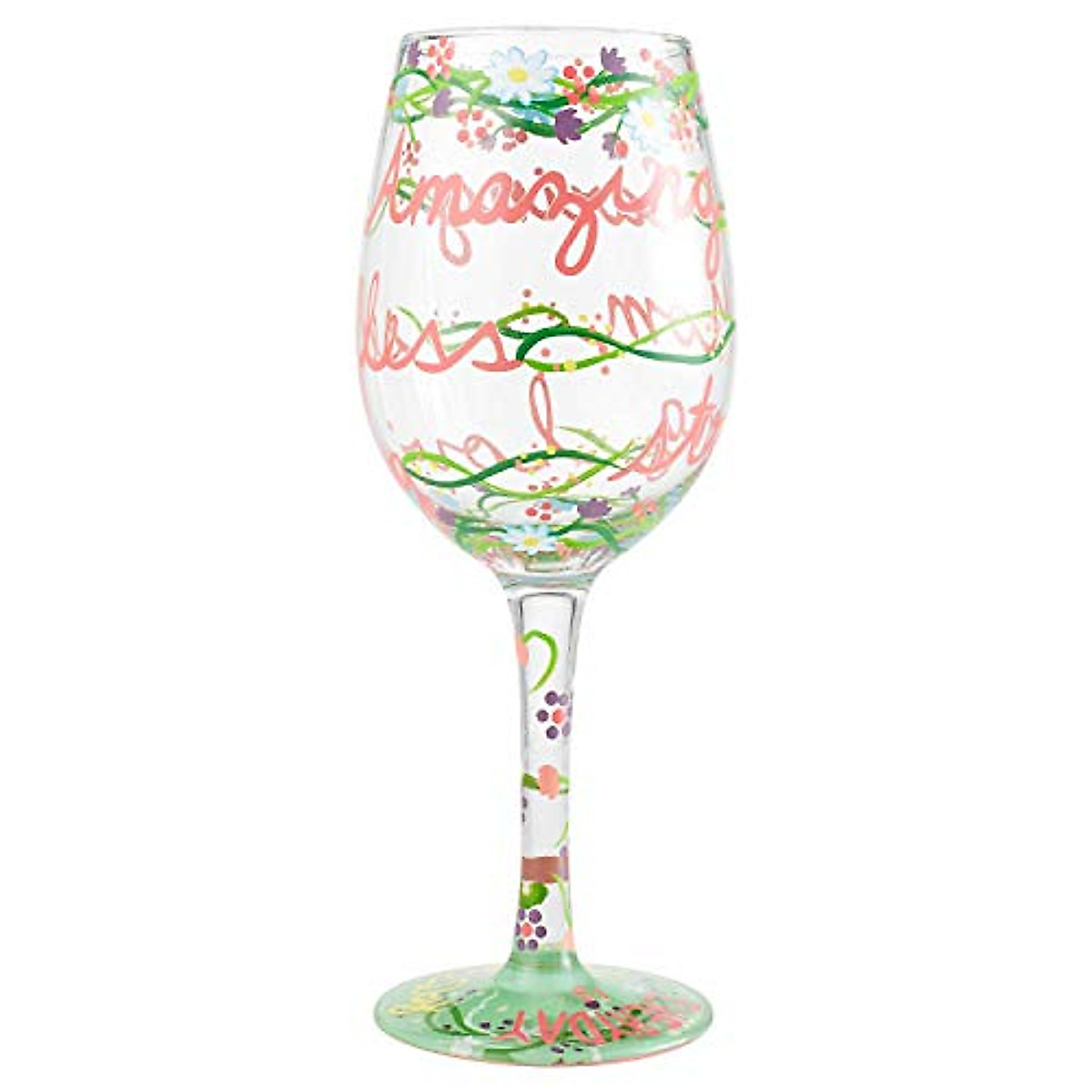 Enesco Designs by Lolita Mom Everyday Hand-Painted Artisan Wine Glass, 1 Count (Pack of 1), Multicolor