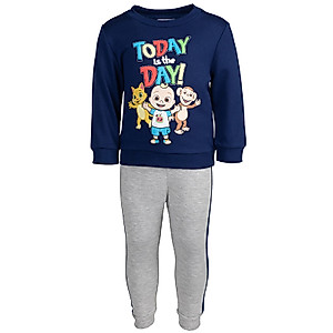 CoComelon Kiki Cat Mochi JJ Infant Baby Boys Fleece Sweatshirt and Jogger Pants Set Navy/Gray 18 Months