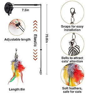 MEWTOGO Hanging Door Cat Toy, Retractable Interactive Cat Feather Toys with Super Suction Cup and 5 Replaceable Feathers, Suction Window Cat Teaser Toy for Indoor Cats Kitten Play Chase Exercise