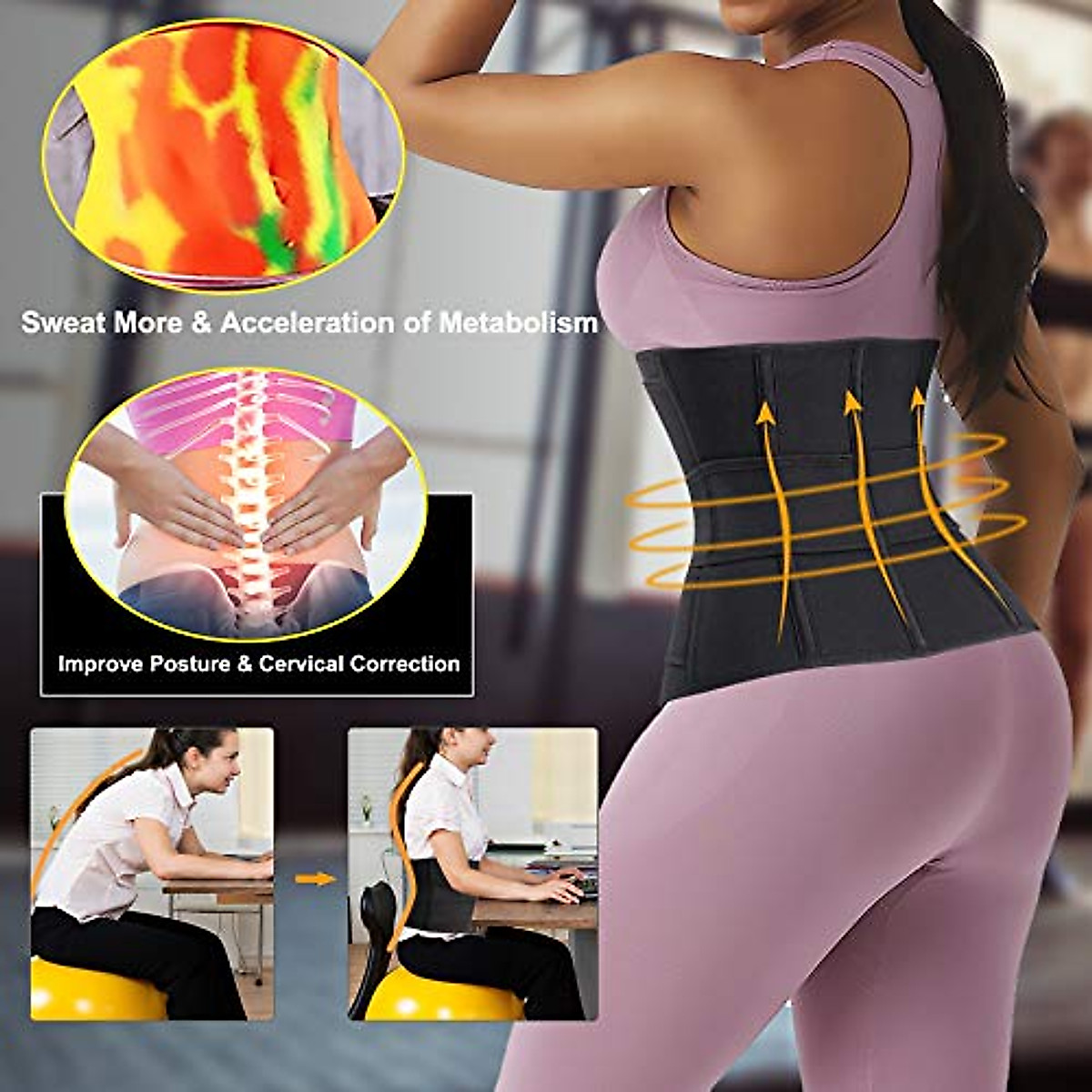 BIYHCUY Women Waist Trainer Belt Tummy Control Workout Waist Cincher Sauna Sweat Girdle Sport Waist Trimmer Slim Belly Band (Small, Black)