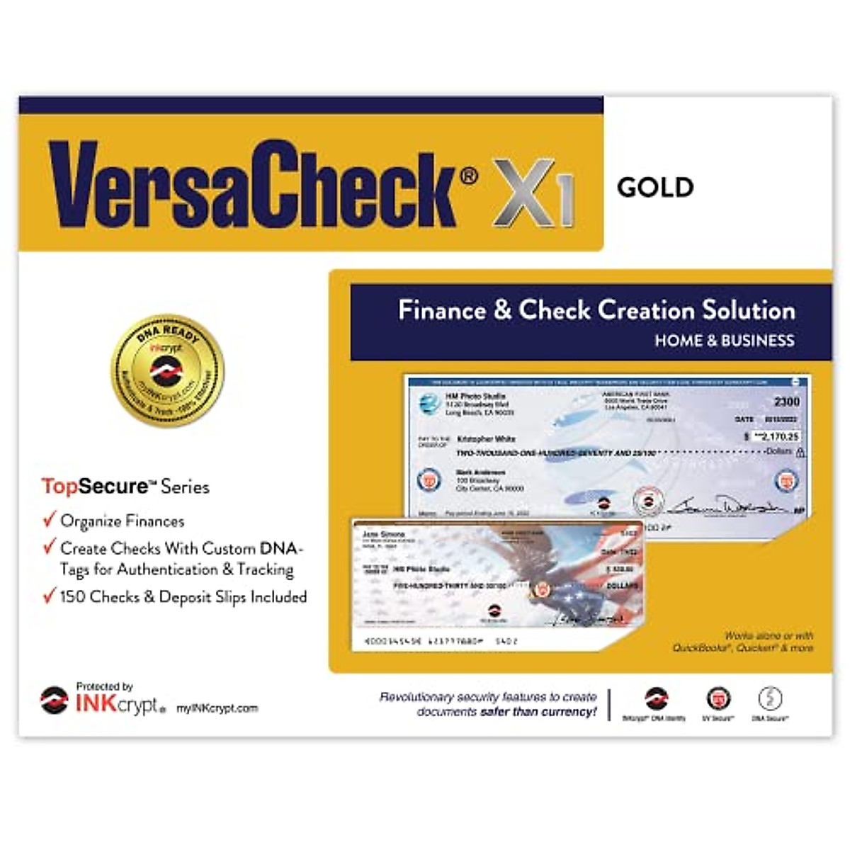 VersaCheck DeskJet 4155 MX MICR All-in-One Check Printer Gold Check Printing Software Bundle,White