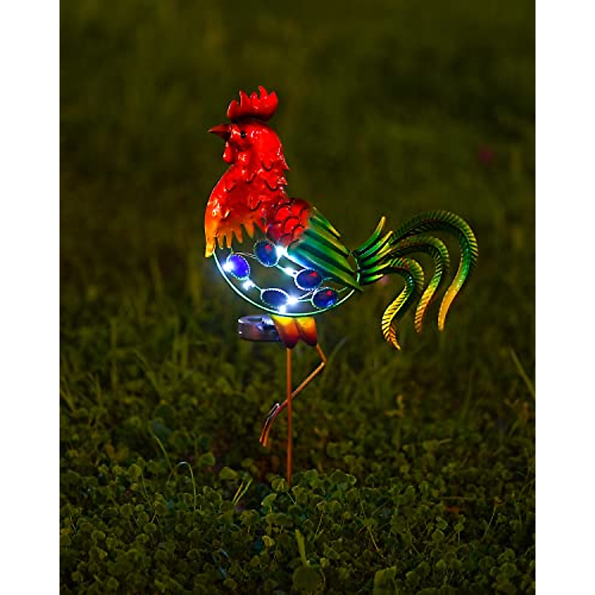 GDF 20" Chicken Decor - Outdoor Rooster Decor Solar Lights -Metal Rooster Garden Decorations for Yard Pathway Lawn Patio Courtyard , Gifts for Her/Him.
