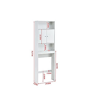 Fulocseny Over The Toilet Storage Cabinet,Over Toilet Bathroom Organizer with Sliding Door,Double Door Bathroom Organizer Toilet Cabinet,Freestanding Above Toilet Rack with Open Shelves (White)