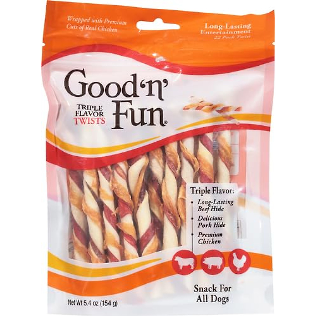 Good 'N' Fun Triple Flavor Twist Chews For Dogs, 22-Count