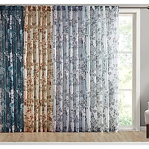 Madison Park Simone Floral Design Sheer Single Window Curtain Voile Privacy Drape for Bedroom, Livingroom, 50" x 84", Grey (MP40-6614)
