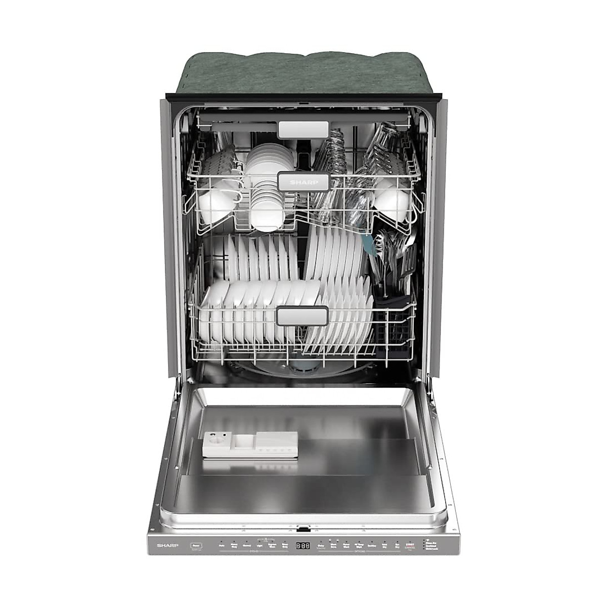 SHARP Smart Dishwasher Works with Alexa. Includes LED Interior lights, Stainless Steel interior, Heated Dry with Fan Assist, Wash Zone cleans half load on either rack, Adjustable Third Rack