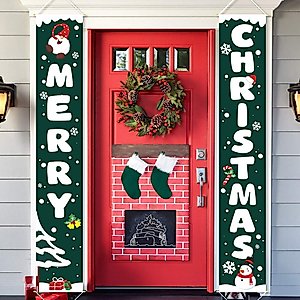 Ivenf Christmas Porch Sign Set Green Banners, Xmas Hanging Decorations for Home Outdoor Indoor Wall Front Door Decor