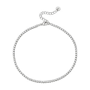 PAVOI 14K Gold Plated Charm Link Flat Gold Anklets for Women (Tennis, white gold plated)
