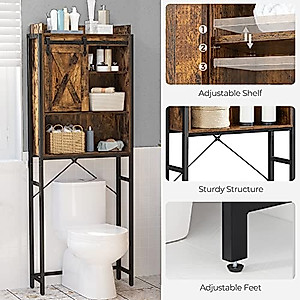 VASAGLE Over The Toilet Storage, Over Toilet Bathroom Organizer and Space-Saving Rack, Freestanding Bathroom Shelves, Rustic Brown and Black UBTS003B01