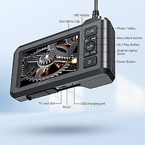 DEPSTECH Dual Lens Industrial Endoscope, 1080P Digital Borescope Inspection Camera, 7.9mm IP67 Waterproof Camera, Sewer Camera with 4.3" LCD Screen,7 LED Lights,16.5FT Semi-Rigid Cable,32GB Card-Black