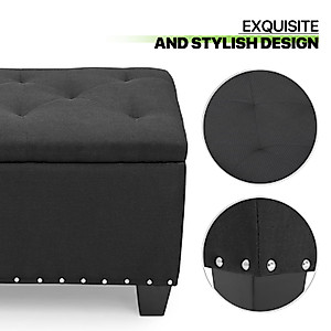Magshion 42 Inch Storage Ottoman Bench, Large Tufted Rectangular Ottoman Bench with Hinged Lid, Entryway Storage Bench for Living Room, Bedroom, Hallway – Supports up to 800 lbs, Linen Black