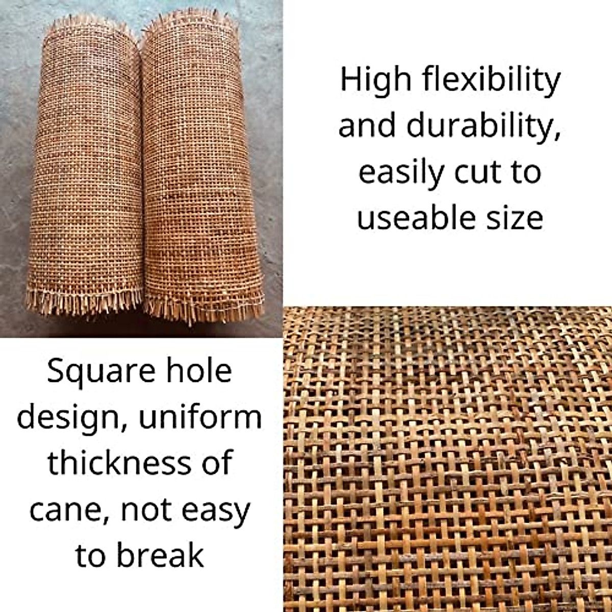 MINHKUST 14" Width Natural Brown Dark Square Rattan Cane Webbing Roll 3 Feet Length for Caning Projects, Pre-Woven Radio Mesh Cane Webbing Sheet for Furniture, Chair, Table, Ceiling (3 FEET)